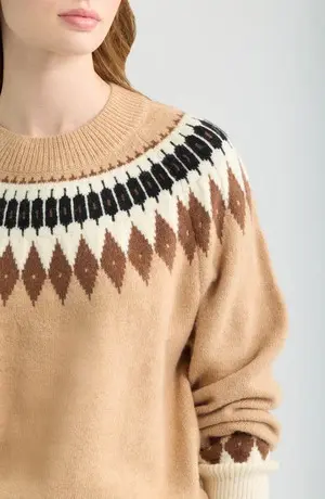 Deluc Fair Isle Raglan Sweater - Multicolor Ecru