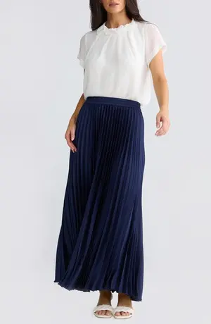 BRAVE+TRUE Pleated Maxi Skirt - Navy