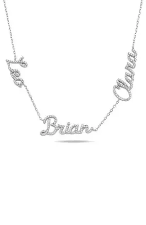 THE SIS KISS Crystal Script Personalized Necklace - Silver