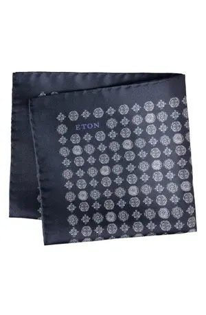 Eton Medallion Silk Twill Pocket Square - Navy
