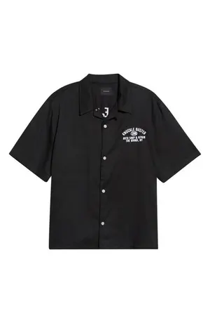 PACSUN Buster Short Sleeve Button-up Camp Shirt - Black