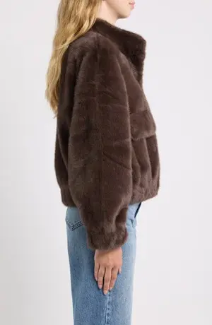 Deluc Faux Fur Bomber Jacket With Stand Collar - Chocolate