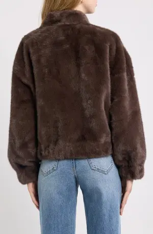 Deluc Faux Fur Bomber Jacket With Stand Collar - Chocolate