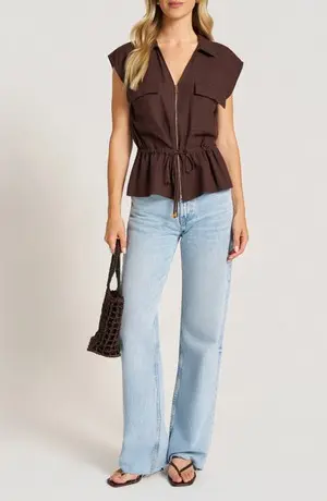 Matty M. Marani Utility Top With Zip Closure And Drawstring Waist