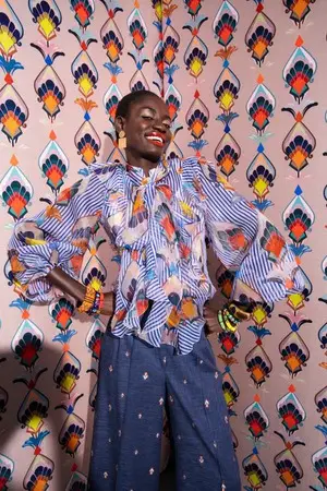 MAISON COMMON Printed Silk Organza Blouse With Flounces - White/blue Multicolo
