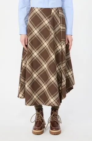 Max Mara Plaid Wool Blend Midi Skirt