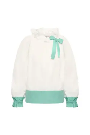 MAISON COMMON Taffeta Blouse With Bloon Sleeves And Bow - White/green