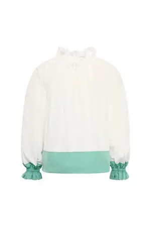 MAISON COMMON Taffeta Blouse With Bloon Sleeves And Bow - White/green