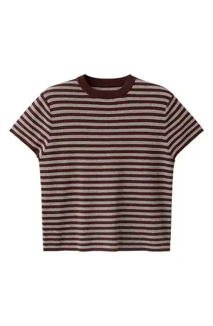 Mango Striped Ribbed Crewneck Short Sleeve Sweater