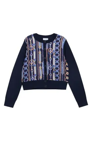 St. John Mixed Media Chain Print Merino Wool Blend Cardigan