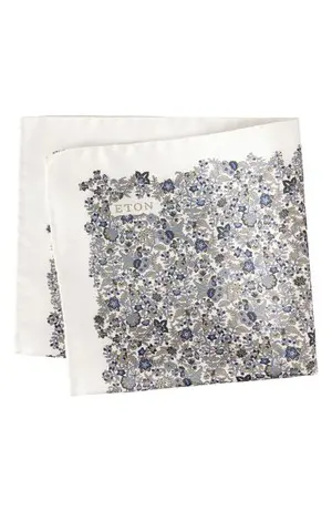 Eton Floral Silk Twill Pocket Square - Medium Green