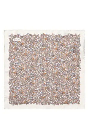 Eton Floral Silk Twill Pocket Square - Medium Orange