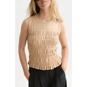 Scotch & Soda Smocked Knit Tank With Ruffled Hem - Shifting Sand