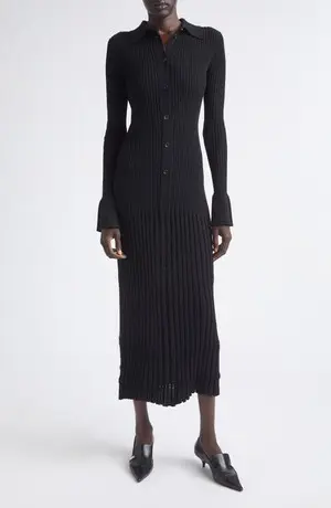 Proenza Schouler Rosario Point Collar Ribbed Midi Dress