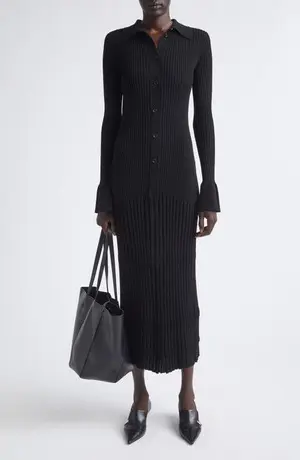 Proenza Schouler Rosario Point Collar Ribbed Midi Dress