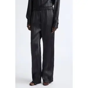 COURREGES Crinkled Satin Wide Leg Pants - Black