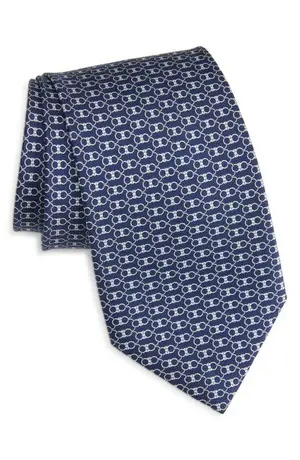FERRAGAMO Zoe Gancini Print Silk Tie - Navy