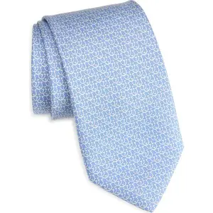FERRAGAMO Cerchio Gancini Print Silk Tie - Azzurro