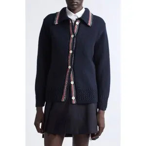 Thom Browne Hector Icon Intarsia Wool & Mohair Cardigan - Navy