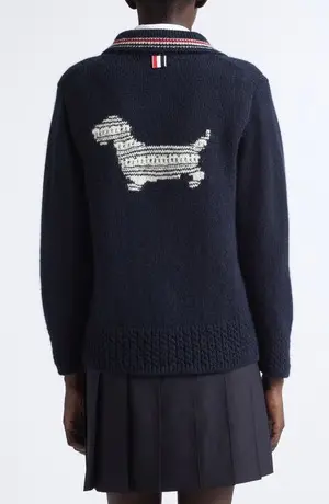 Thom Browne Hector Icon Intarsia Wool & Mohair Cardigan - Navy