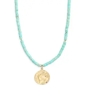 HOUSE OF OLIA Dorsei Bead Coin Pendant Necklace - Turquoise