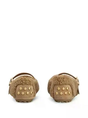 TOD'S Shearling Ballet Flats With Buckle Strap - Neutrals