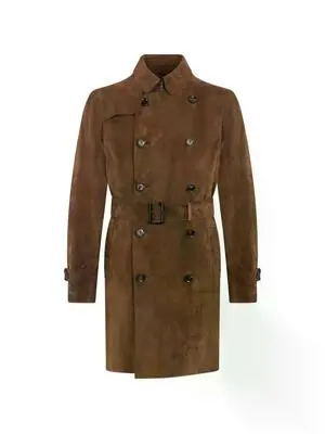 MOORER Vitruvio Double-breasted Belted Leather Trench Coat - Brown