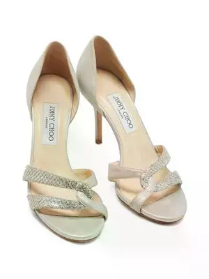 JIMMY CHOO Tone Glitter Suede Crossover Strap Stiletto Pumps
