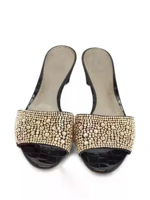 GINA Crocodile-embossed Crystal-embellished Sandals
