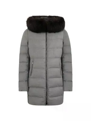 MOORER Single-breasted Padded Coat With Fur Trim