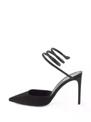 Rene Caovilla Satin Crystal Embellished Cleo Pumps - Black