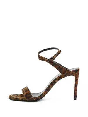 SAINT LAURENT Saint Laurent Leopard Print Suede Ankle Strap Stiletto Sandals