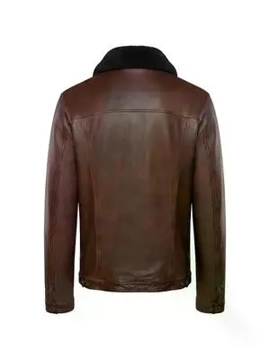 MOORER Shearling Collar Leather Jacket
