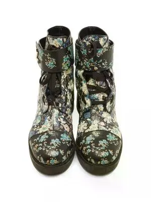 LOUIS VUITTON Floral Print Leather Combat Boots - Black