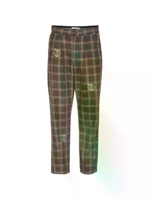 Henrik Vibskov Razor Embroidered-motif Checked-pattern Trousers - Brown