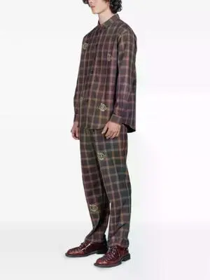 Henrik Vibskov Razor Embroidered-motif Checked-pattern Trousers
