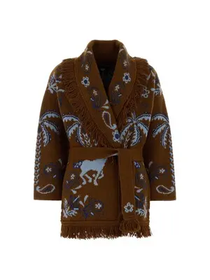Alanui Island Roots Jacquard Cardigan With Belt