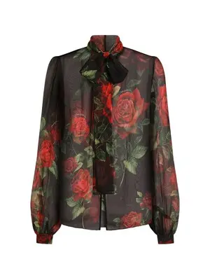 Dolce & Gabbana Chiffon Blouse With Rose Print - Red