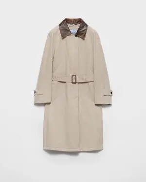 Prada Single-breasted Poplin Coat With Removable Leather Collar - Limestone