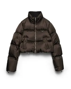 Prada Cropped Re-nylon Down Jacket - Brown