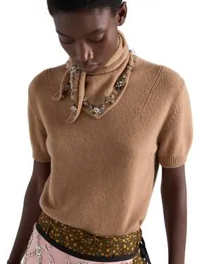Prada Short-sleeved Cashmere Sweater With Embroidered Scarf