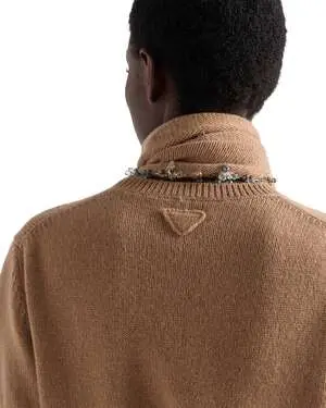 Prada Short-sleeved Cashmere Sweater With Embroidered Scarf
