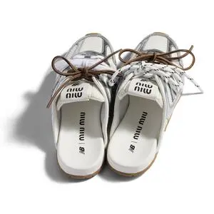Miu Miu New Balance X 530 Sl Metallic Leather And Mesh Mules