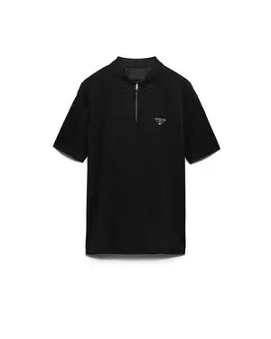 Prada Piqué Polo Hirt With Re-nylon Detail - Black