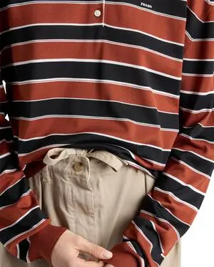 Prada Striped Silk Polo Shirt - Orange