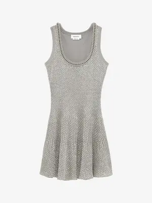 Alexander McQueen Metallic Knit Mini Dress - Silver