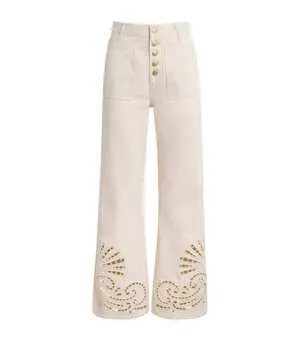 Ulla Johnson Eyelet The Lou Flared Jeans - Ivory