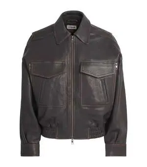 Staud Eugene Distressed Leather Jacket - Brown