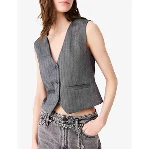 Maje Tailored Rhinestone-embellished Stretch-woven Waistcoat