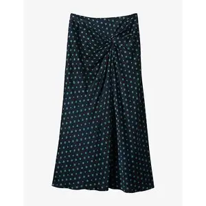 Whistles Diamond Twist-detail Woven Midi Skirt - Navy/multi